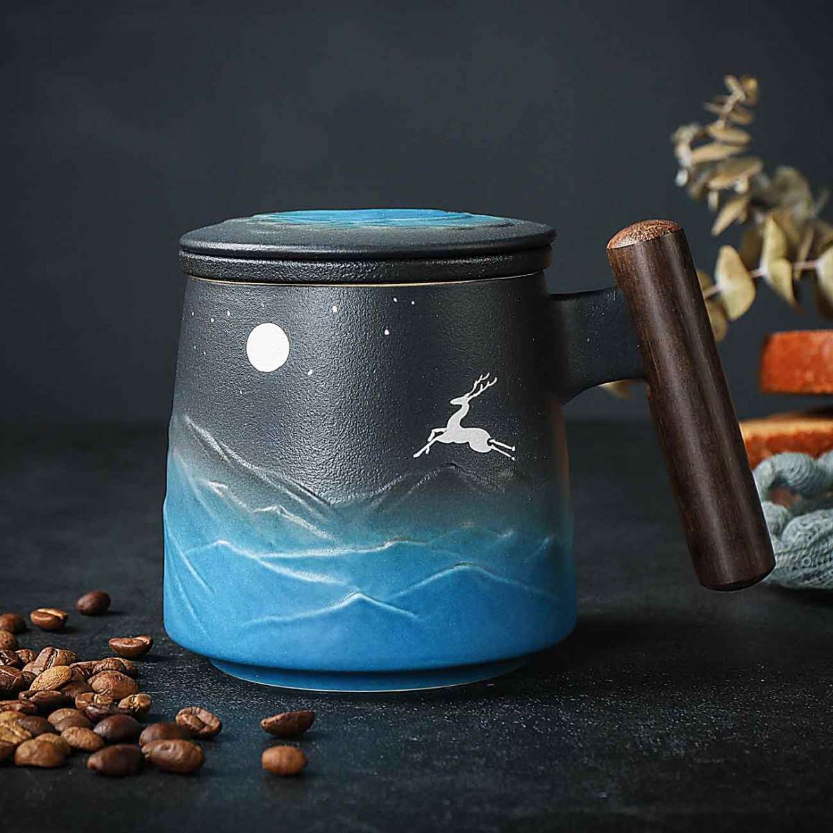 Moonlight & Elk Coffee & Tea Mug (Black & Blue) - COFFEE&TEA MUGS ...
